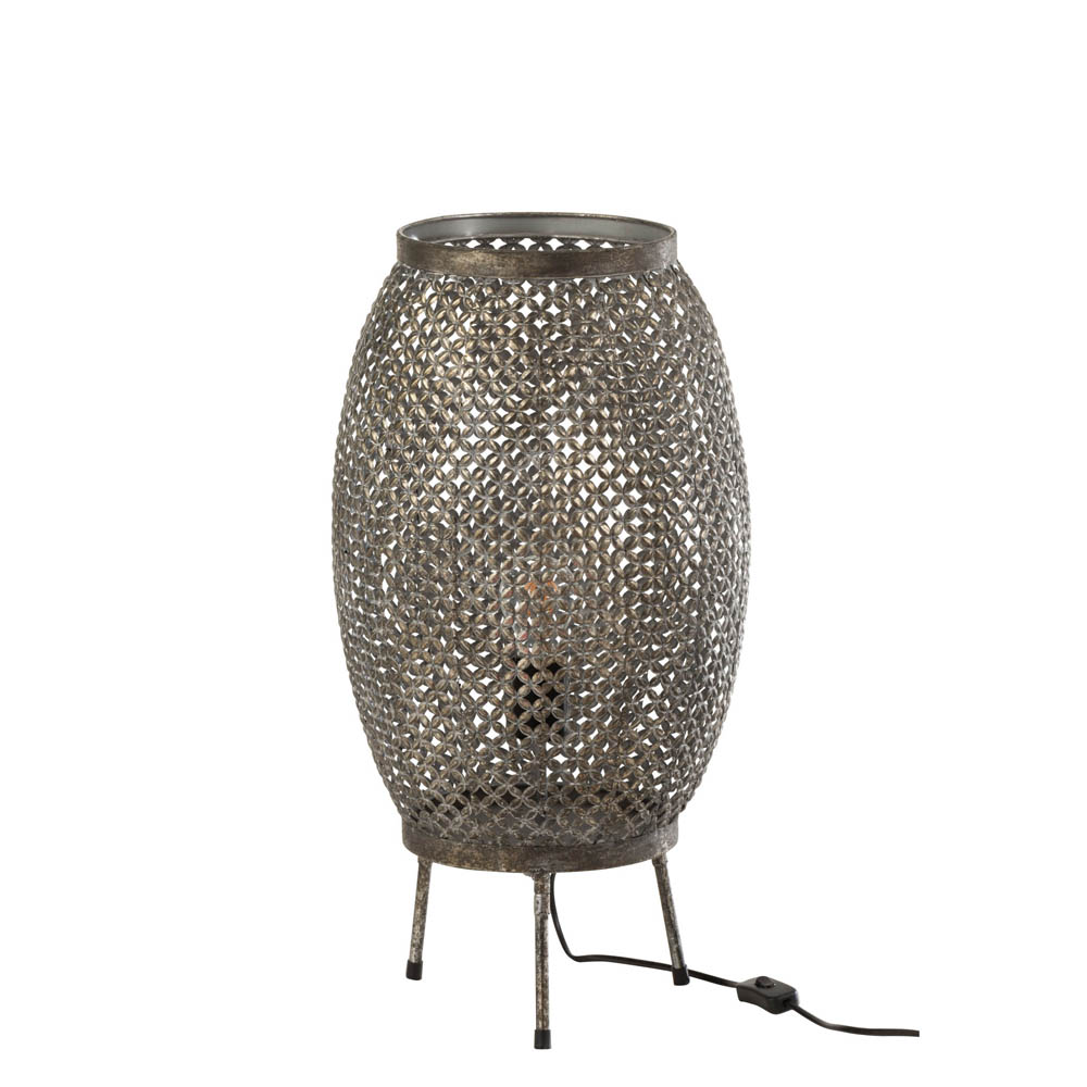 Lampe de table orientale argentée ovale Jolipa Flower Poly ...