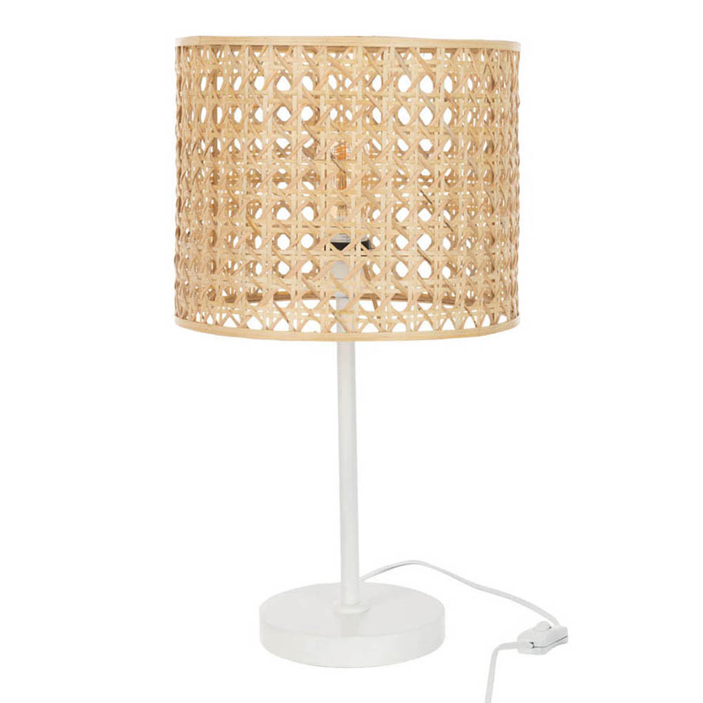 Lampe de table rustique blanche avec bois Jolipa Roma - Lampesenligne.fr